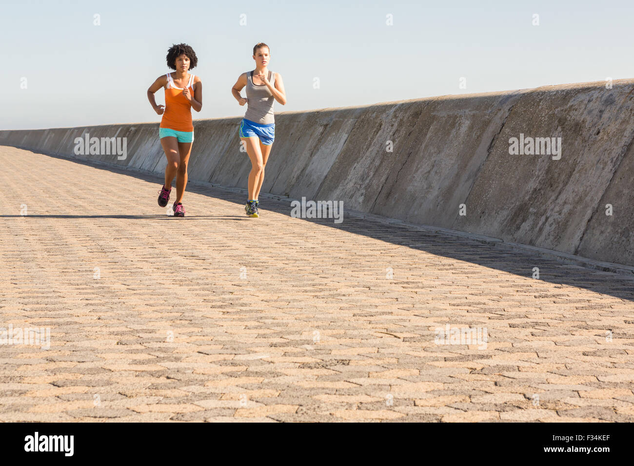 Two young women jogging together Stock Photo - Alamy