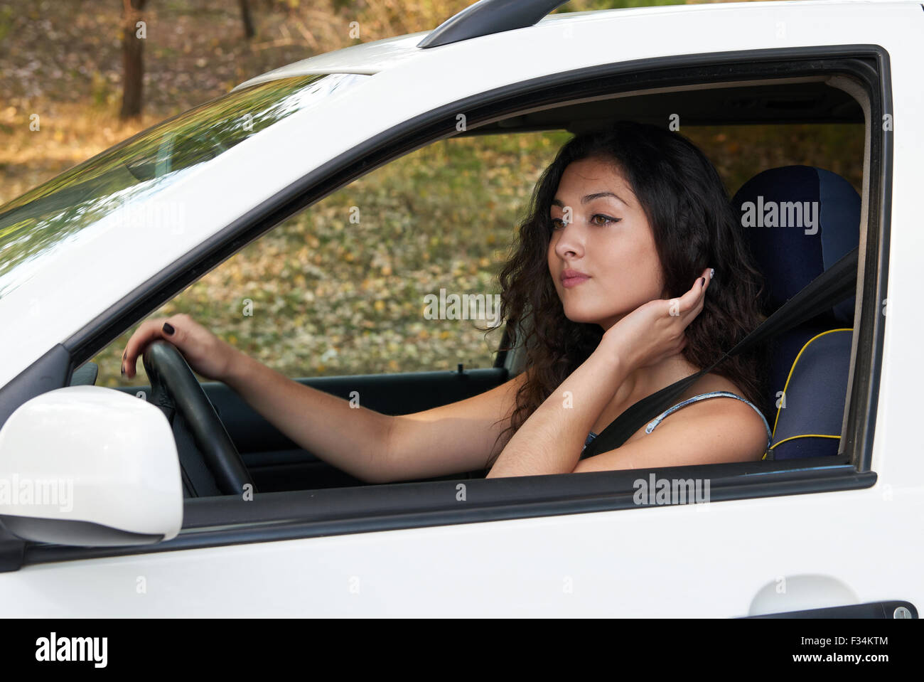 girl inside white car Stock Photo - Alamy