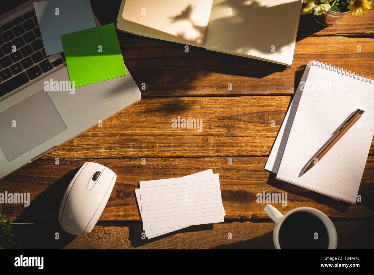 Overhead view of an desk Stock Photo - Alamy