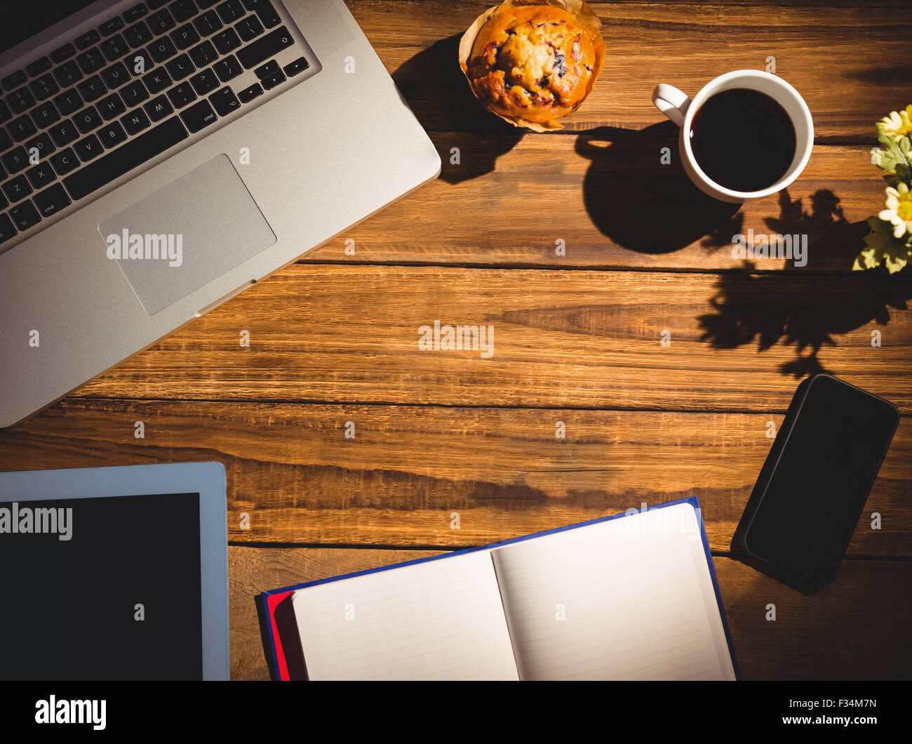 Overhead view of an desk Stock Photo - Alamy