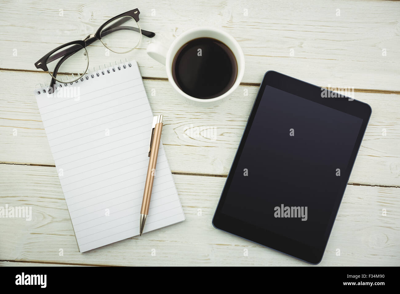 Overhead view of an desk Stock Photo - Alamy