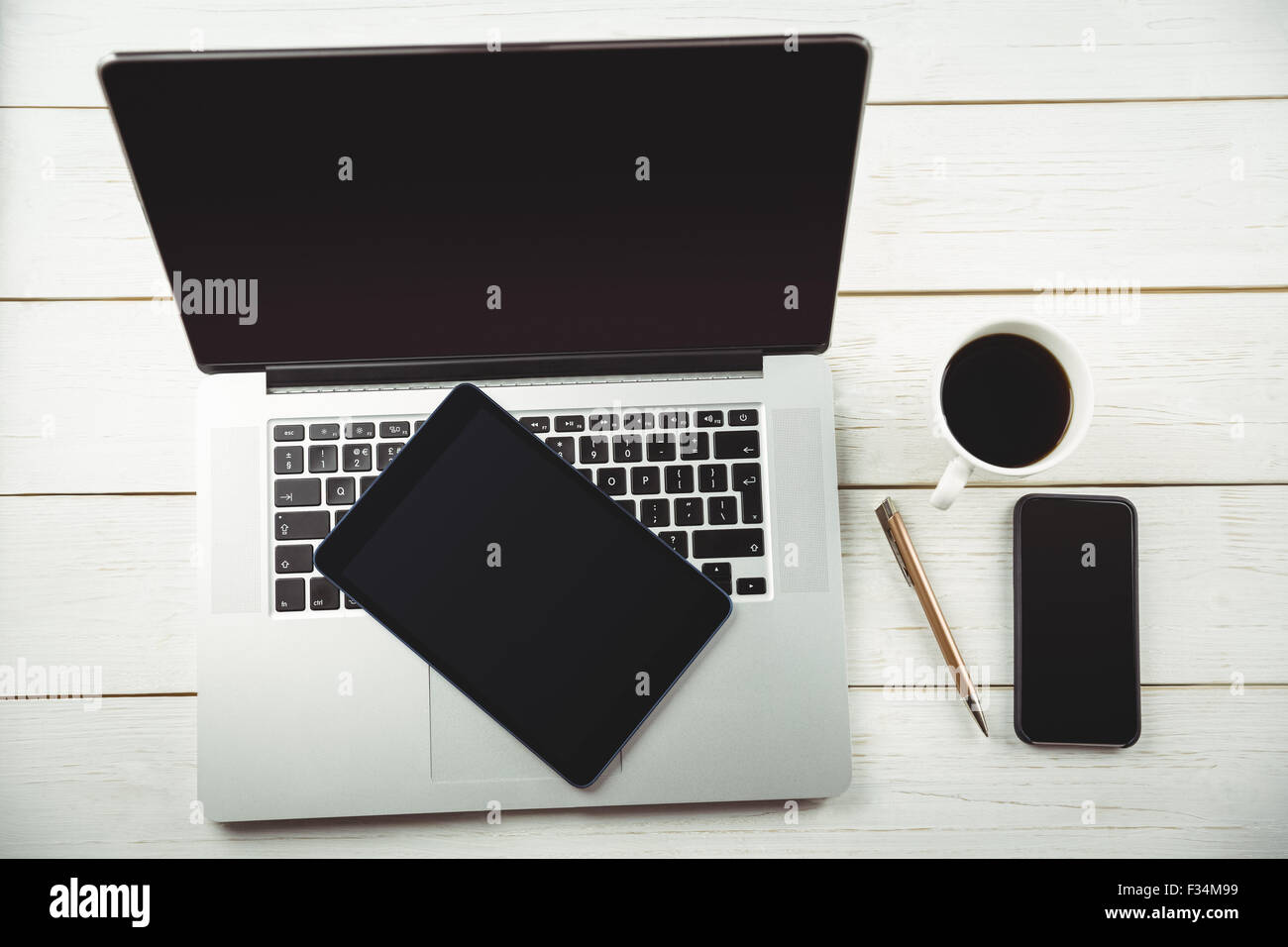 Overhead view of a desk Stock Photo - Alamy