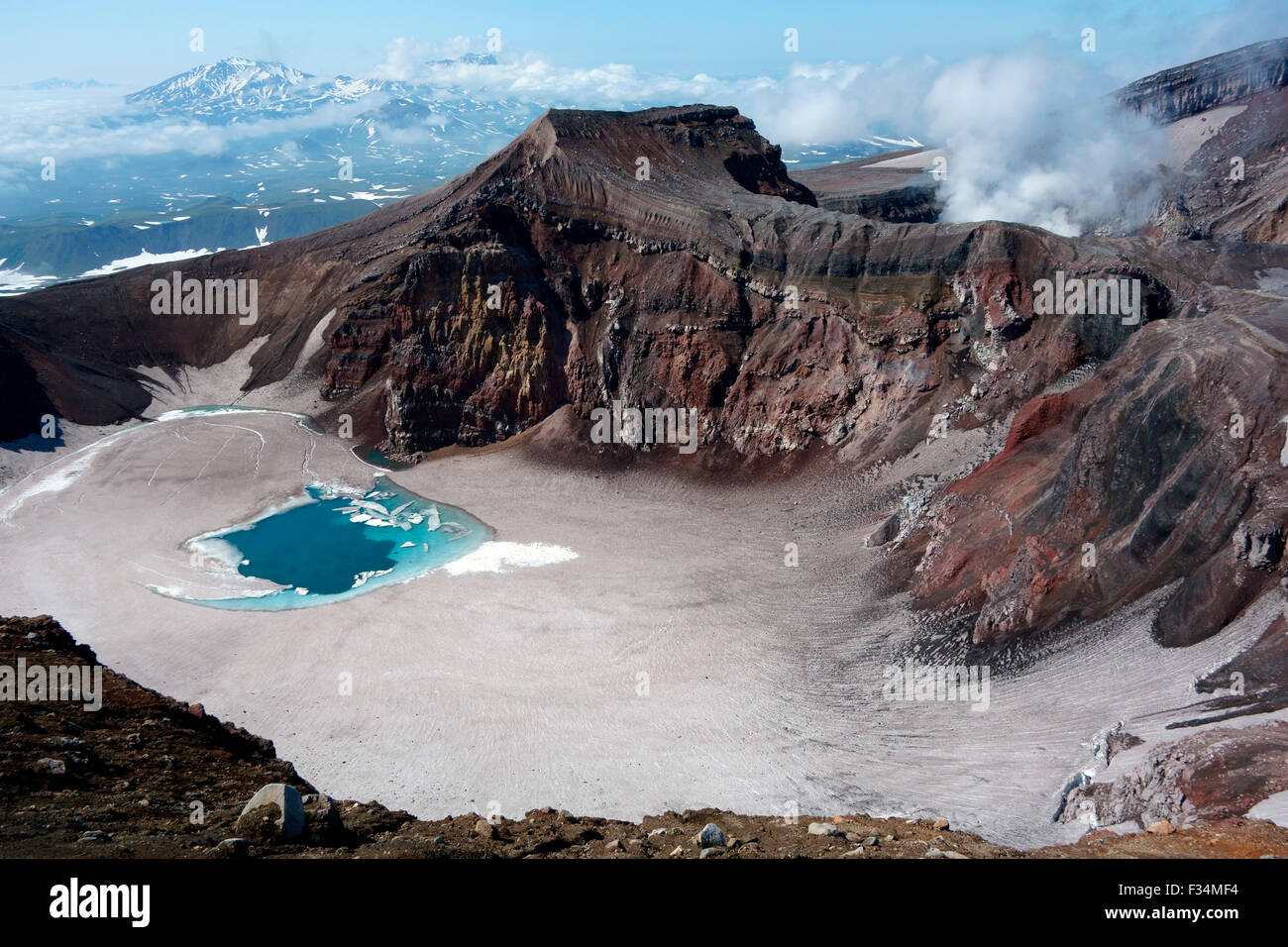 Crater lake of the active volcano Gorely, Kamchatka Peninsula, Russia ...