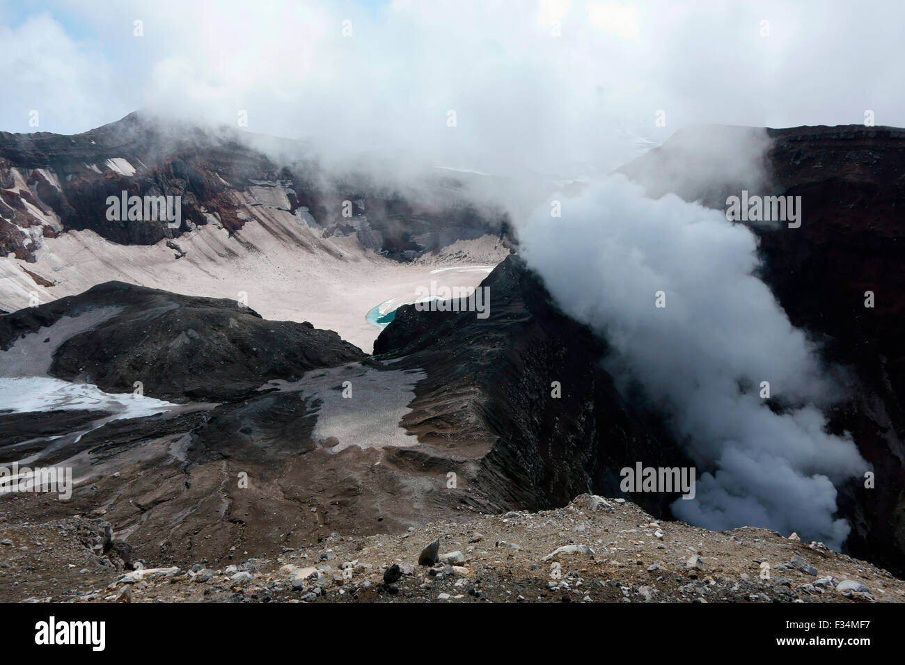 Smoking crater of Gorely volcano, Kamchatka Peninsula, Russia Stock ...