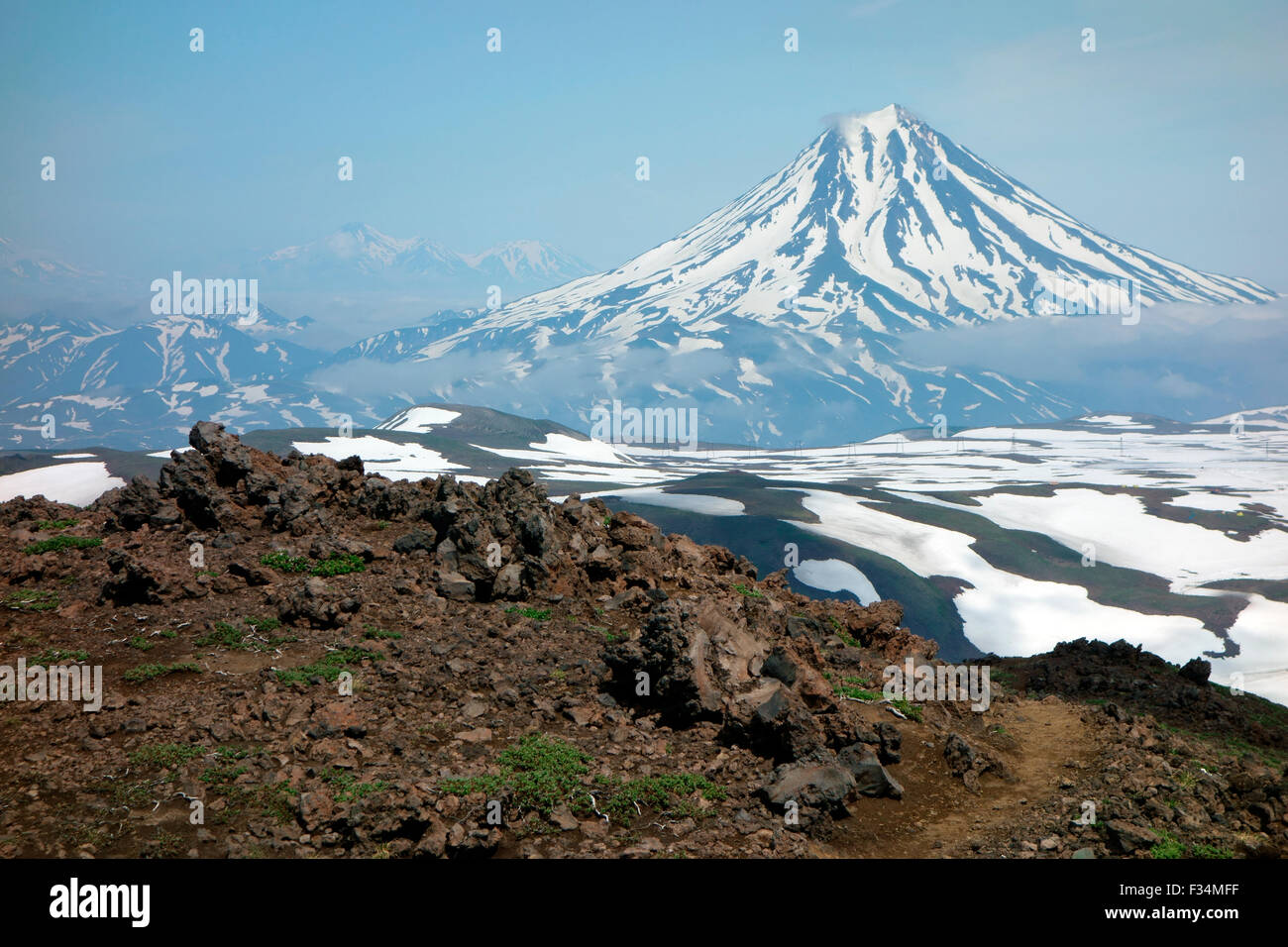 Beautiful volcanic landscape of Vilyuchinsky volcano from the slopes of ...