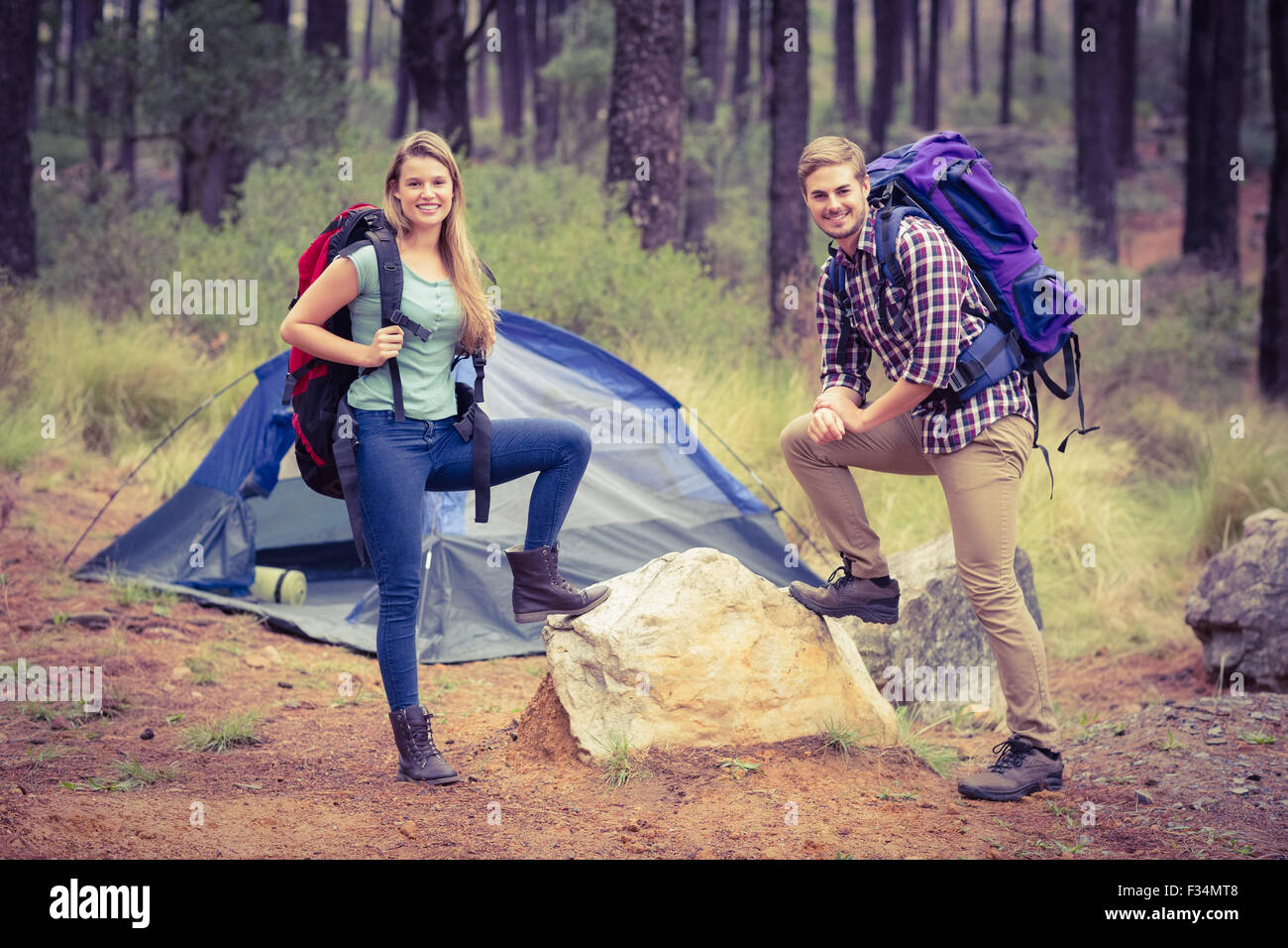 Portrait of a young pretty hiker couple Stock Photo - Alamy