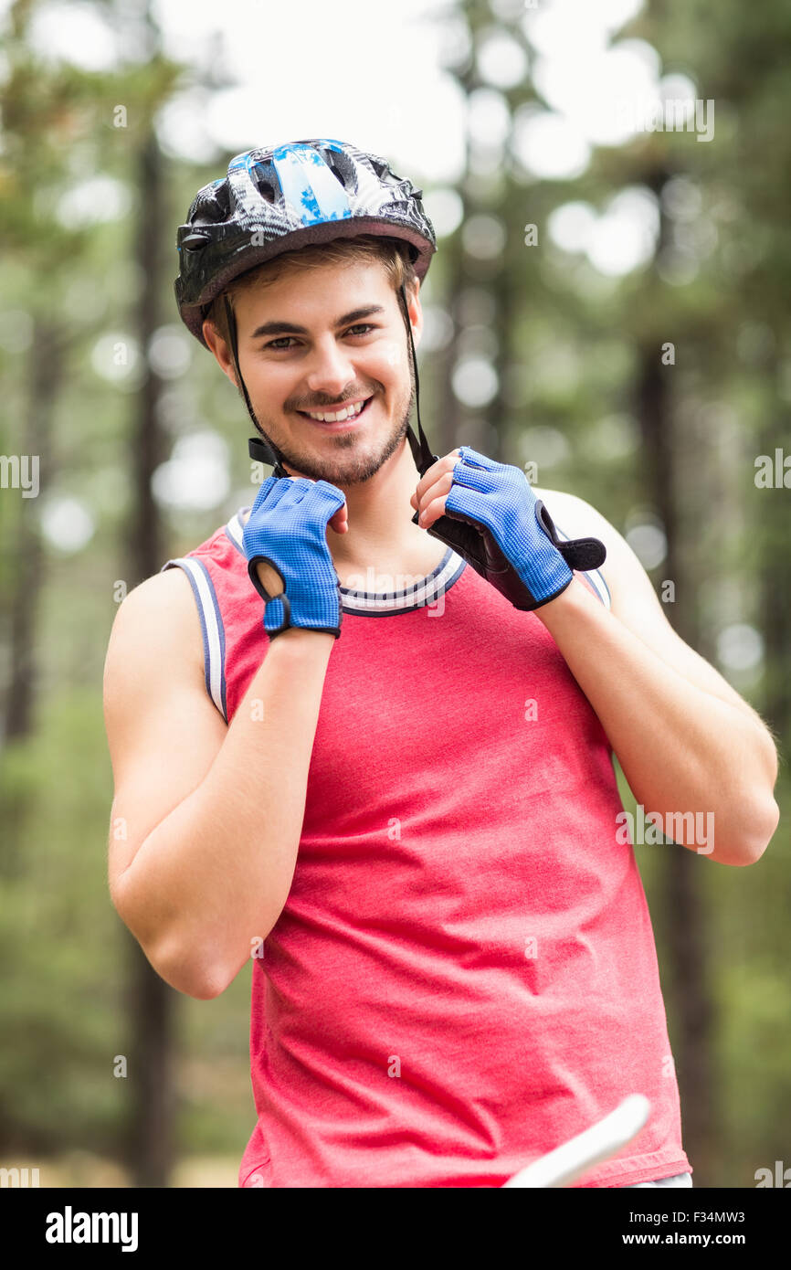Handsome young biker looking at camera Stock Photo - Alamy