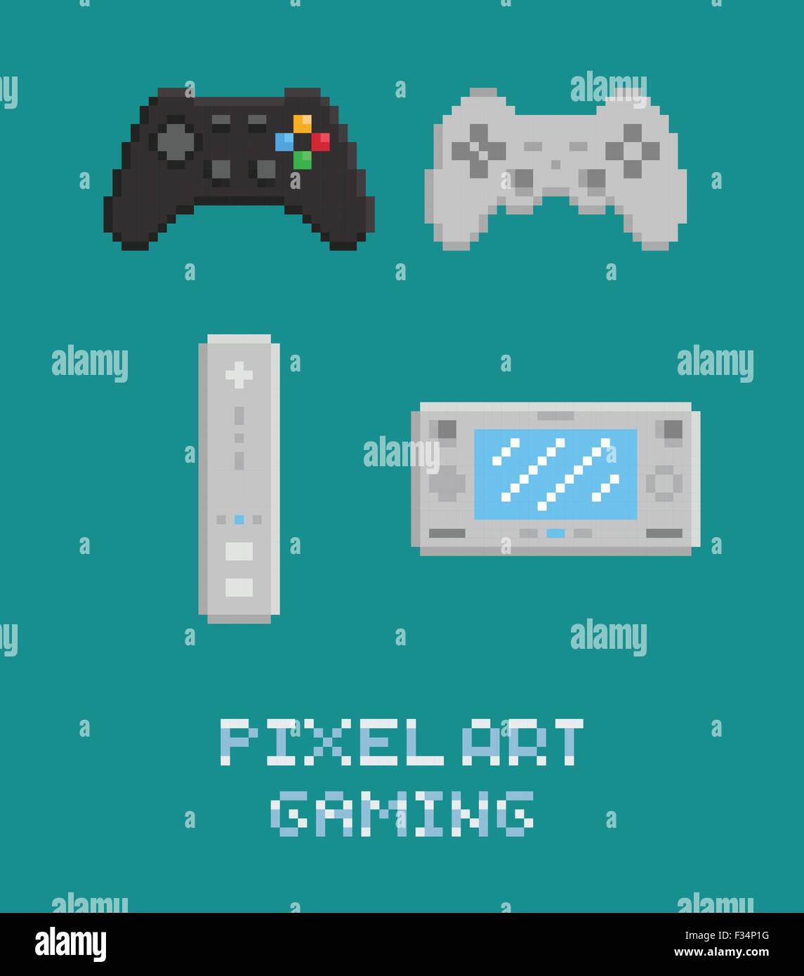 Vector pixel art illustration - modern gamepads set isolated Stock ...