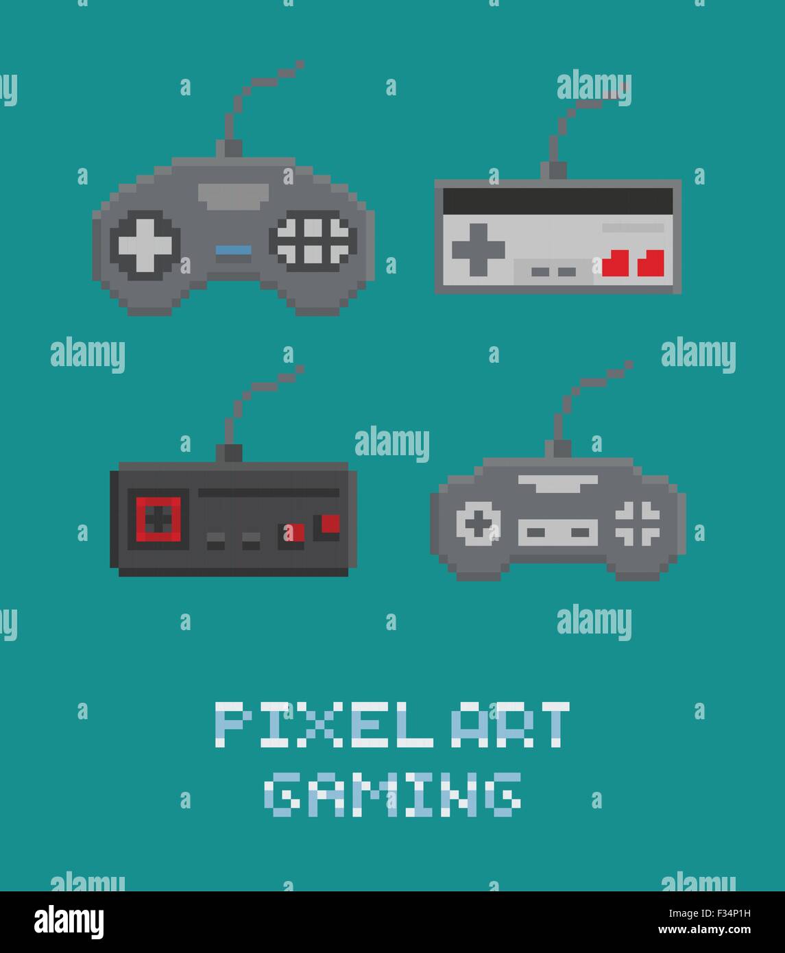 Vector pixel art illustration - retro gamepads set isolated Stock ...