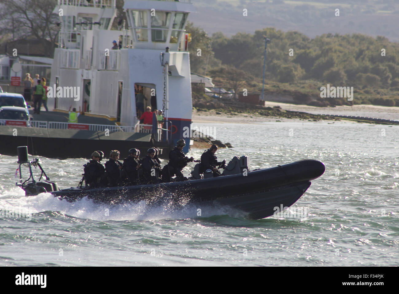 Poole, UK. 29th September 2015. Onlookers watch Special Boat services ...