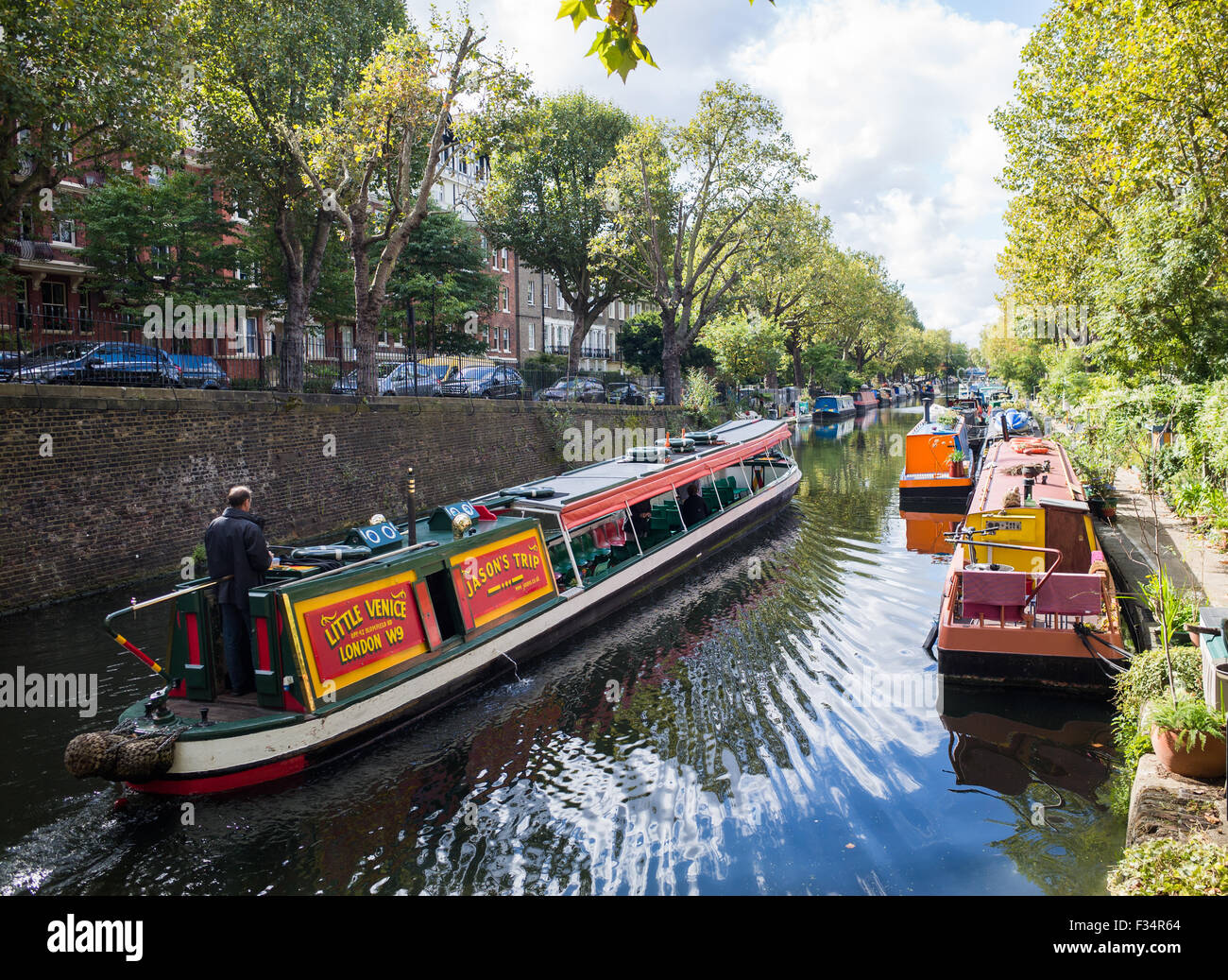 A narrow boat on the Regents canal in Little Venice in London Britain ...
