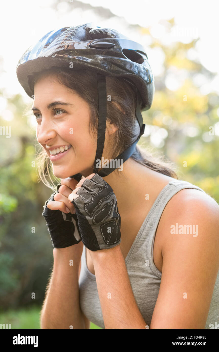 Adult caucasian brunette woman putting hi-res stock photography and ...