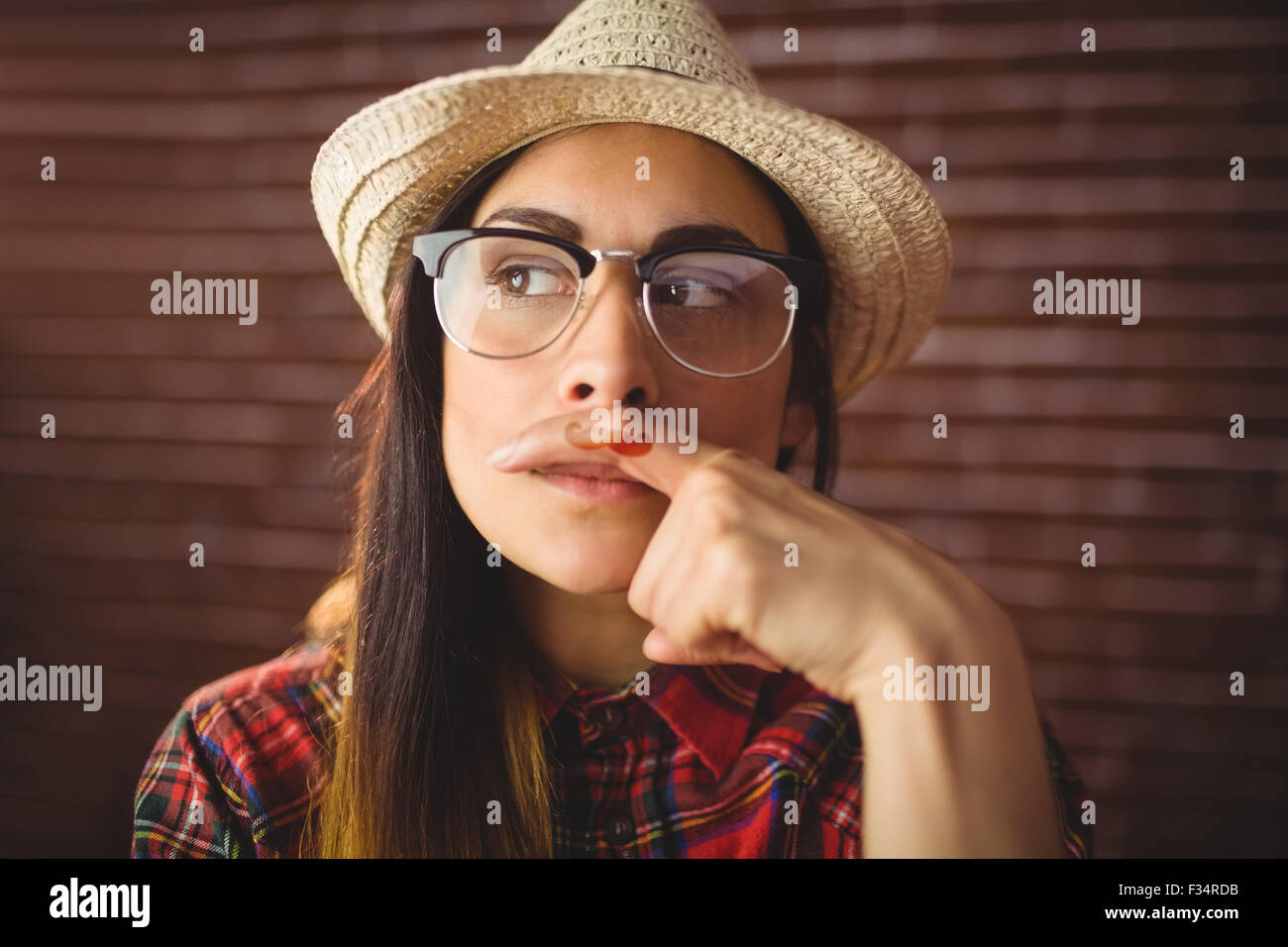 Beautiful hipster with mustache on finger Stock Photo - Alamy
