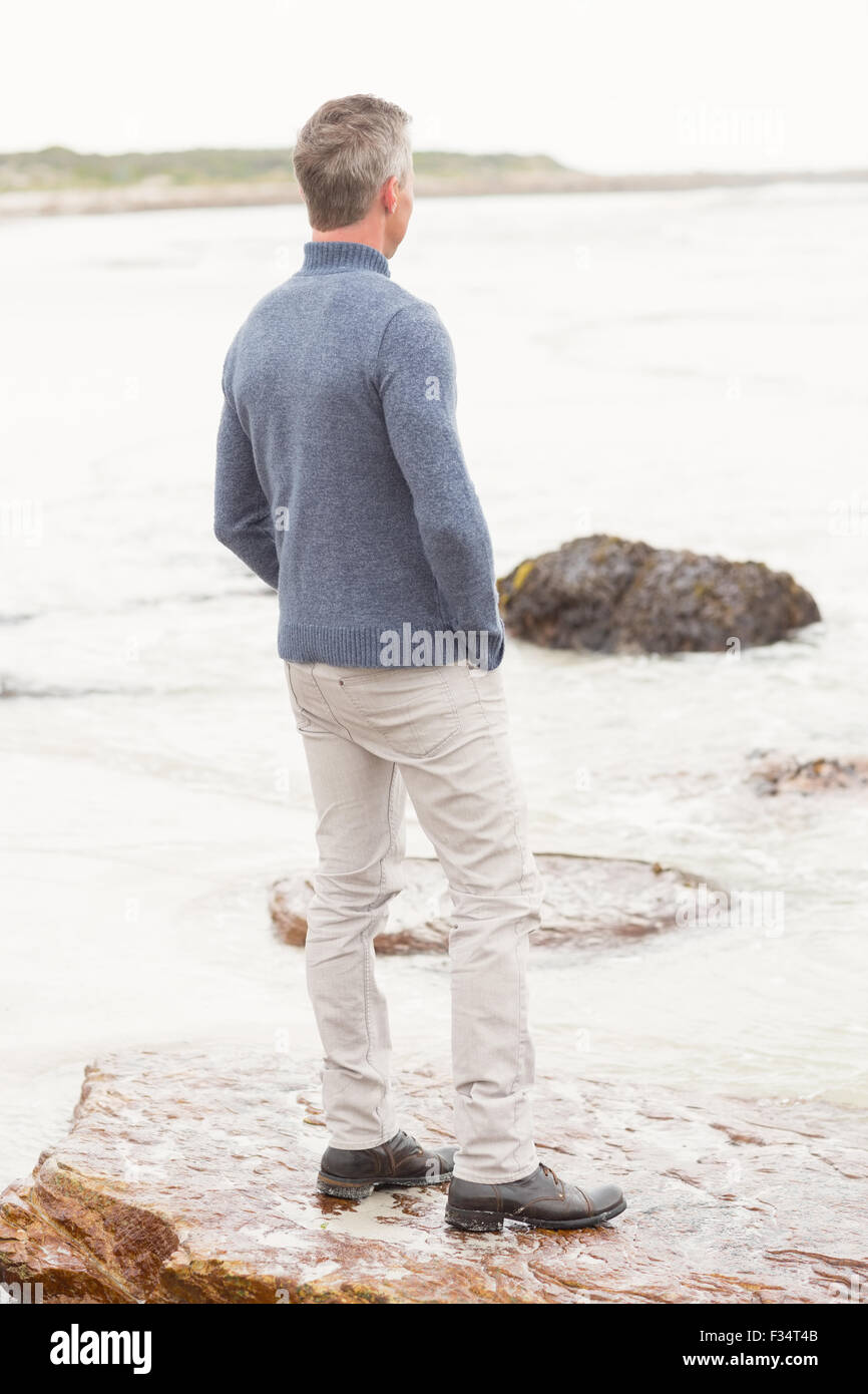 Man standing on a large rock Stock Photo - Alamy