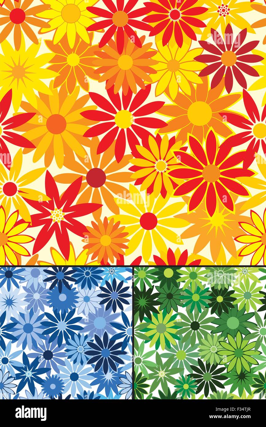Seamless repeating flower background with three color variations SS ...