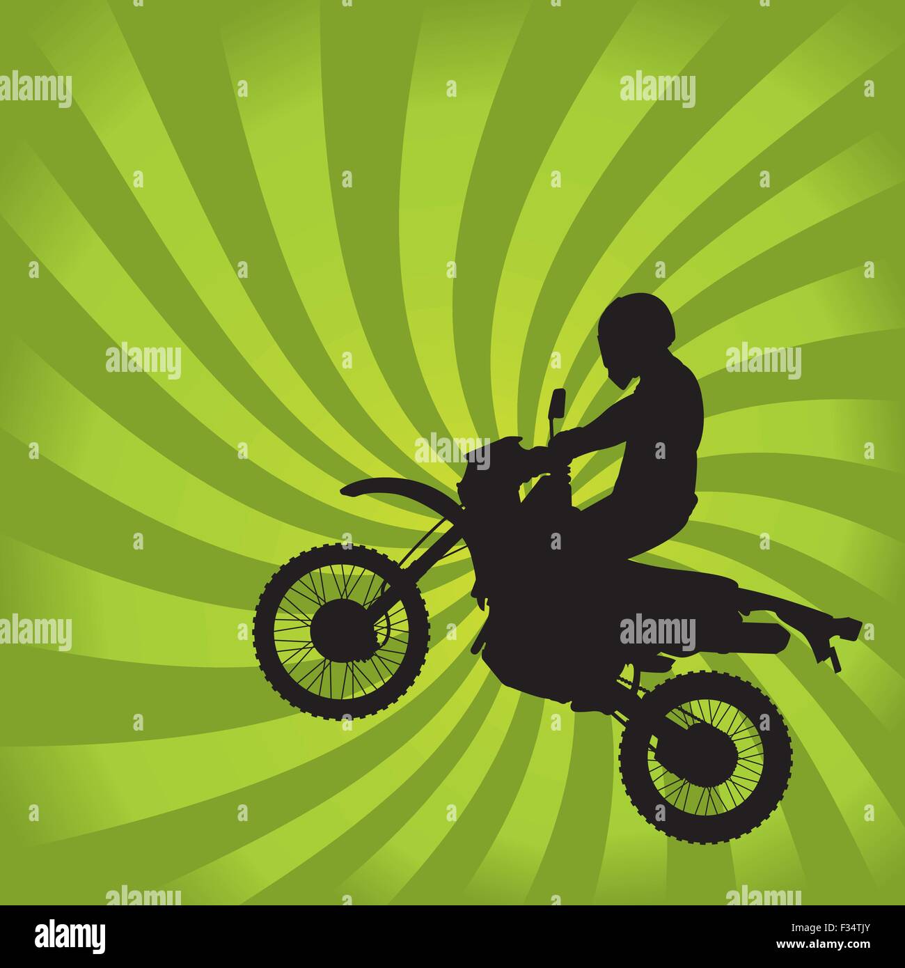 Jumping Dirt Bike Silhouette on a Green Swirl Background Stock Vector ...