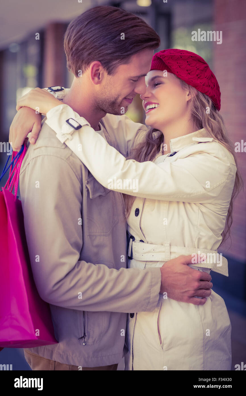 Happy smiling couple about to kiss Stock Photo - Alamy