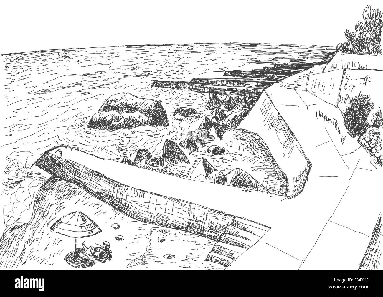 Sea shore art Black and White Stock Photos & Images - Alamy