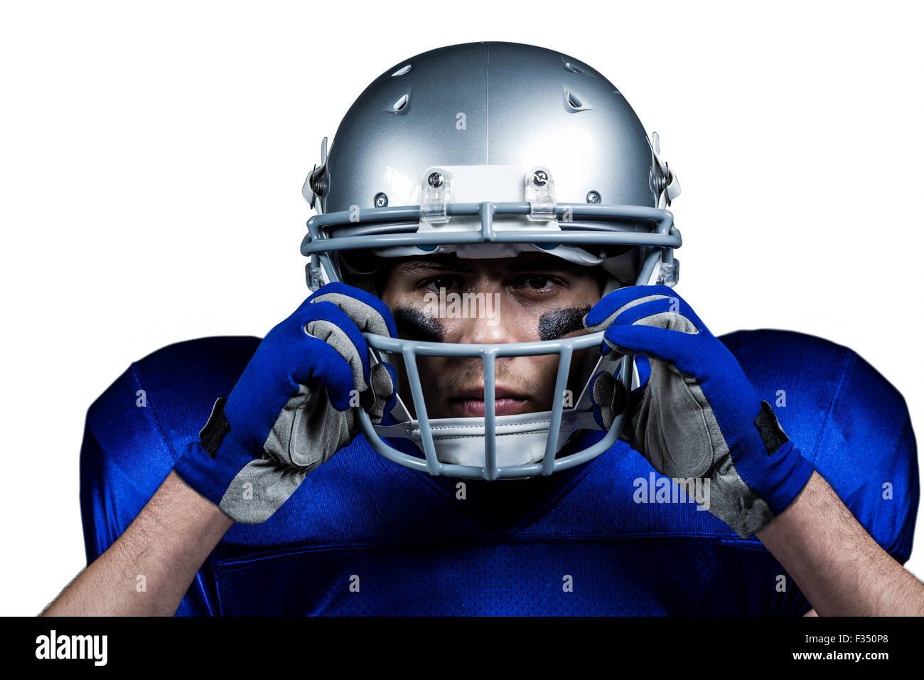 Portrait of American football player wearing helmet Stock Photo - Alamy