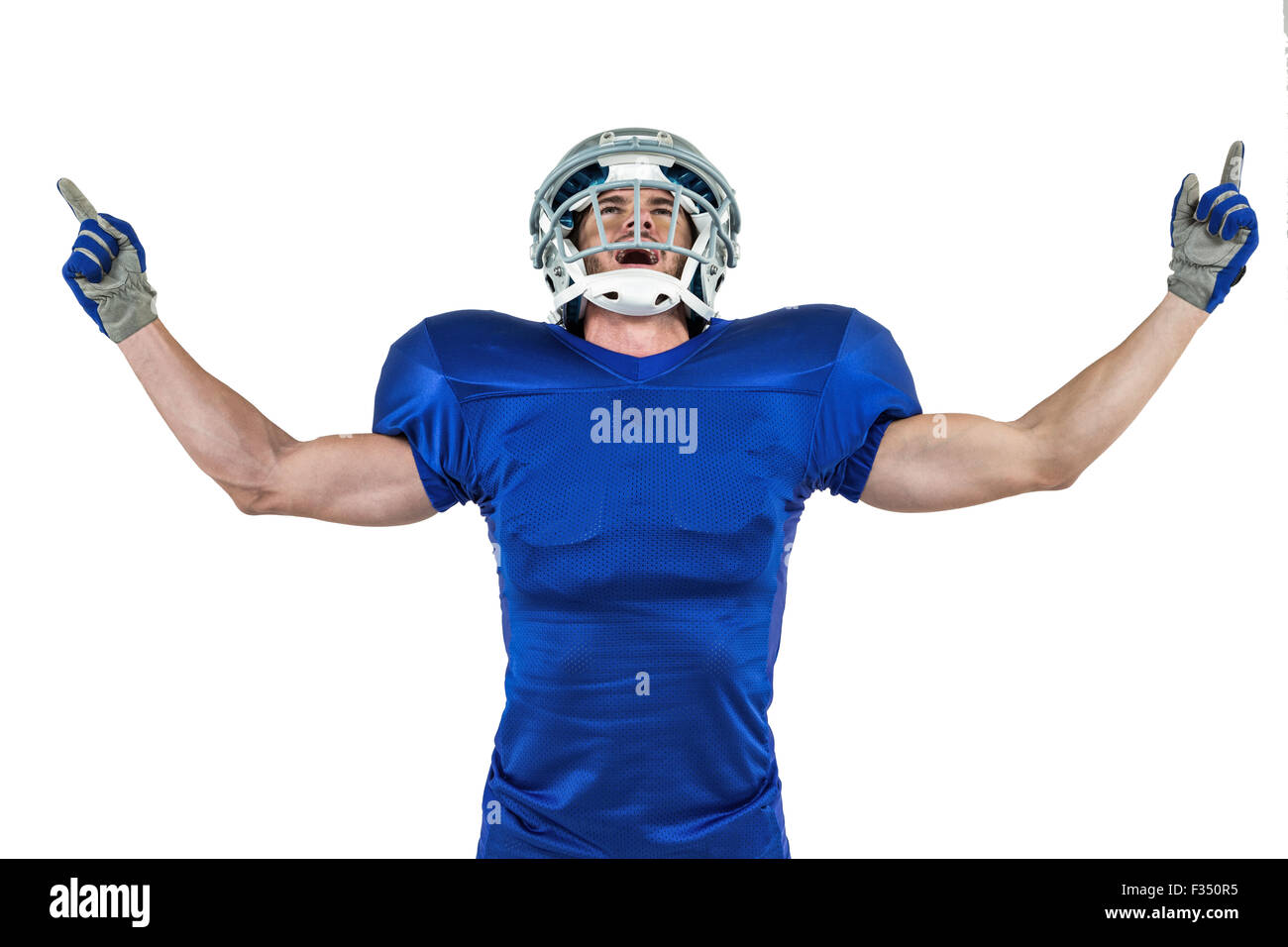 Happy American football player with arms outstretched Stock Photo - Alamy