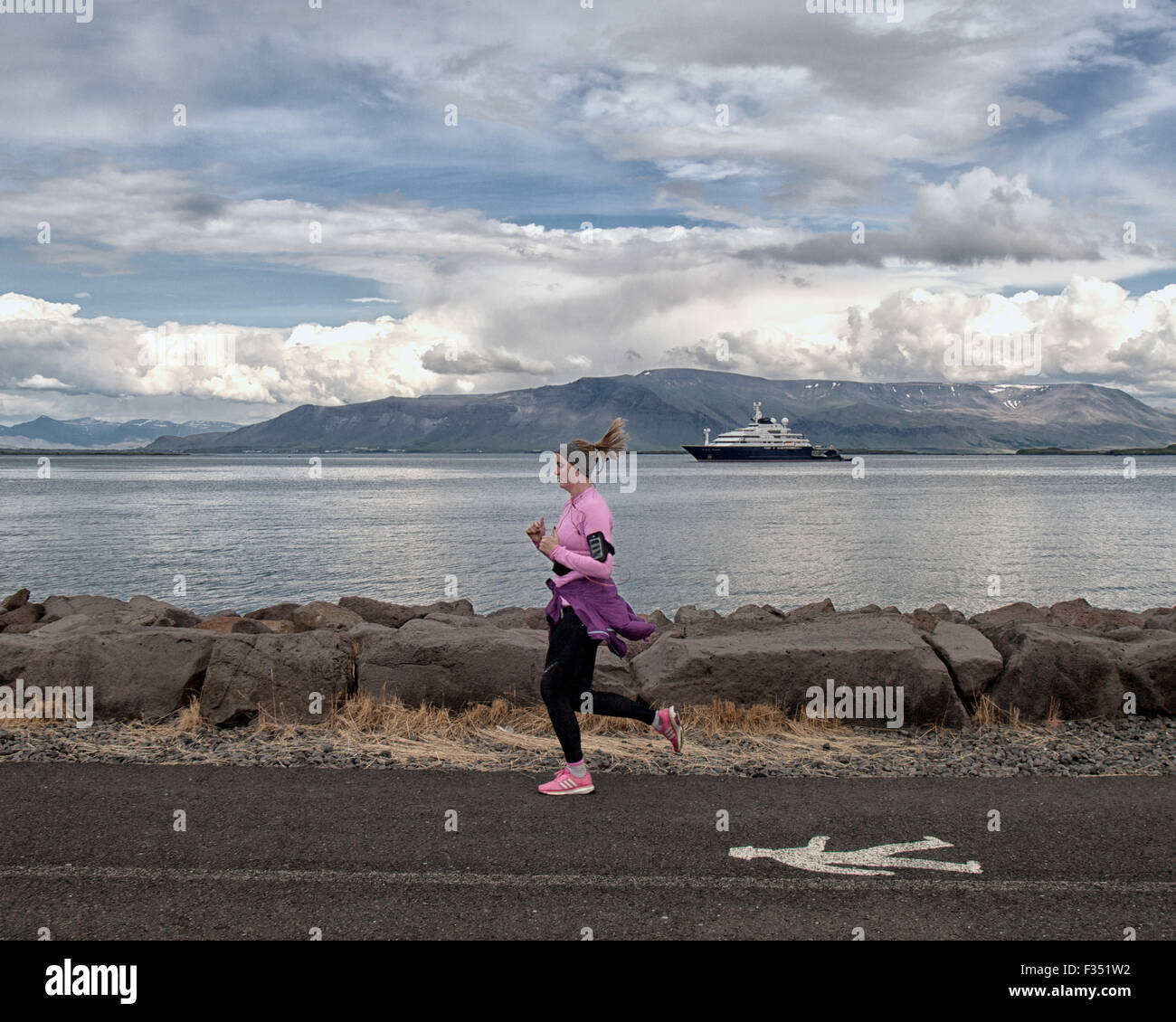 Reykjavik, Iceland. 28th July, 2015. A young Icelandic woman, ponytail ...