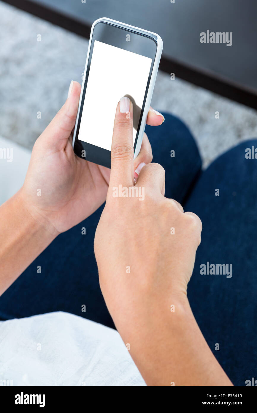 Woman touching on smart phone Stock Photo - Alamy