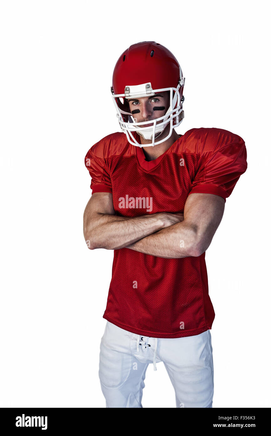 Portrait of rugby player wearing gears with arms crossed Stock Photo ...