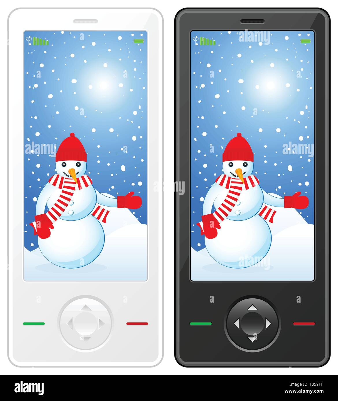 Mobile phones with snowman on a white background. Vector illustration ...