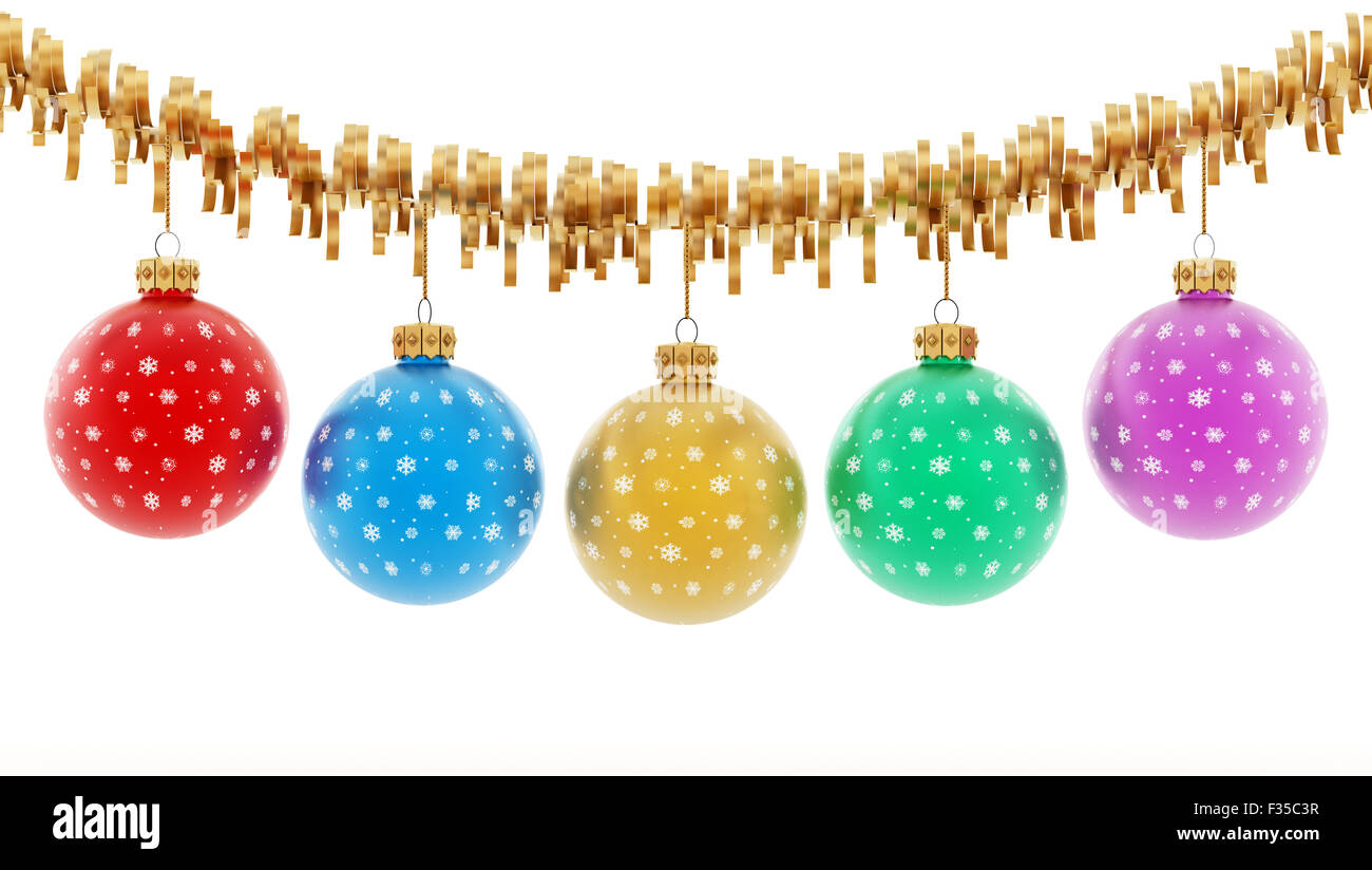 Hanging christmas baubles isolated on white background Stock Photo - Alamy