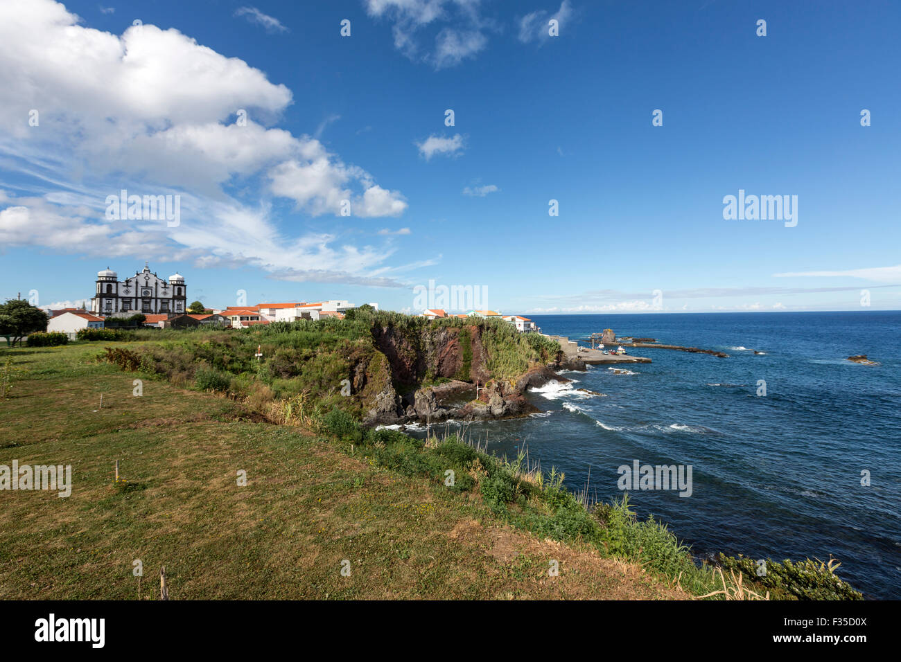 Coast in Santa Cruz Das Flores with the Church of Nossa Senhora da ...