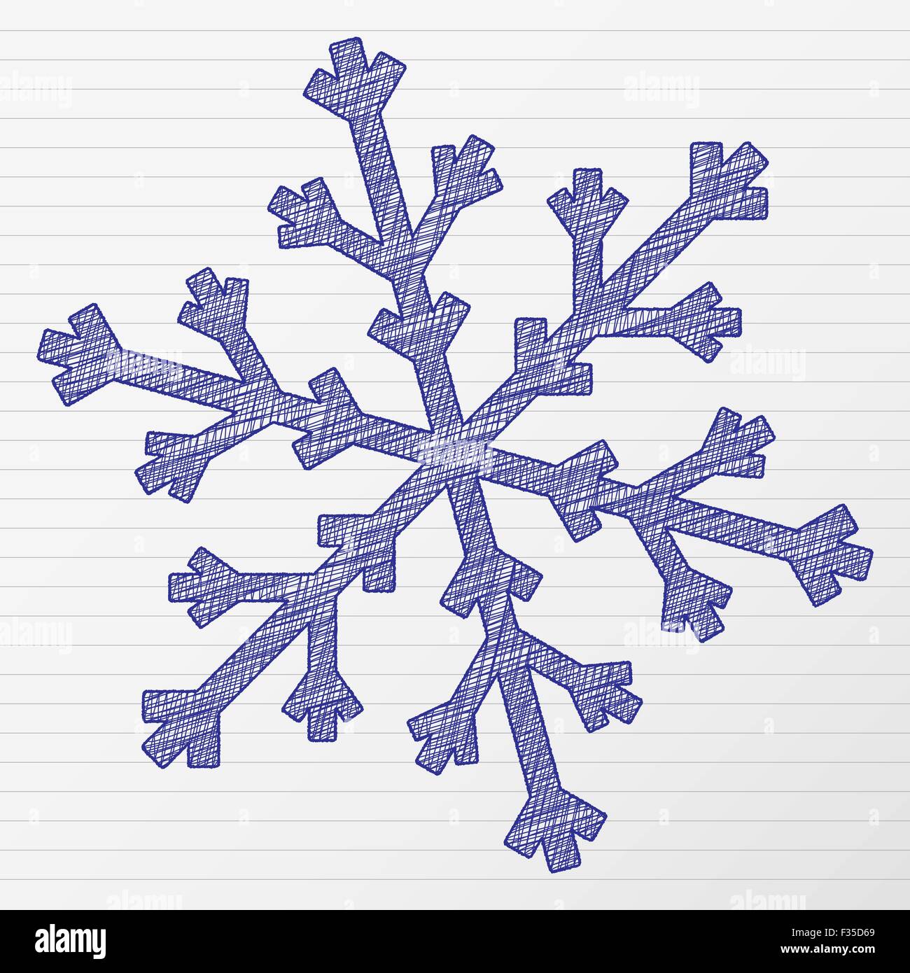 Scratch winter snowflake on a notebook sheet. Vector illustration Stock ...