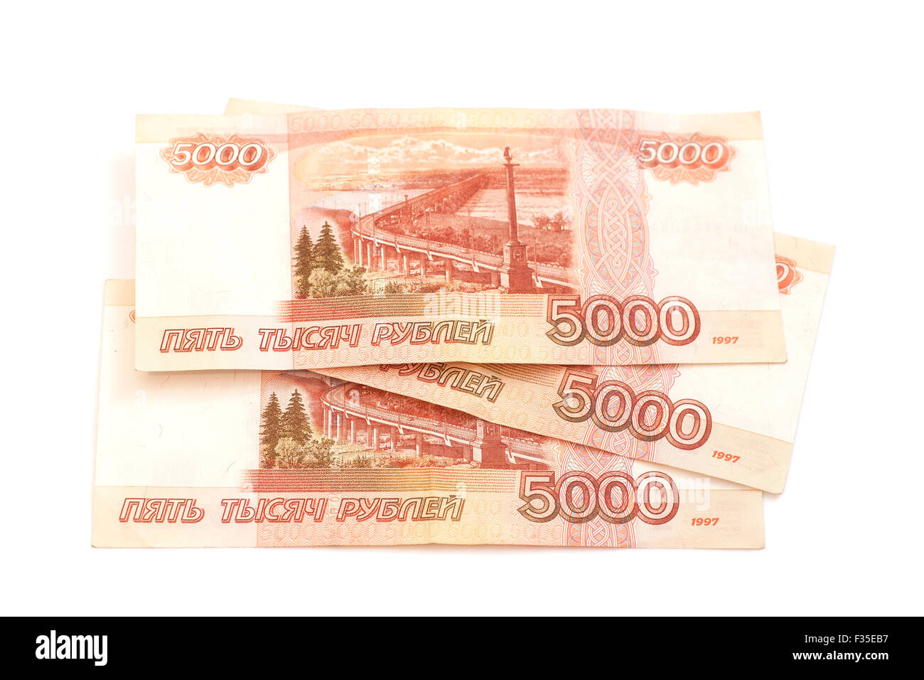 Russian money. Five thousands rubles on white background Stock Photo ...