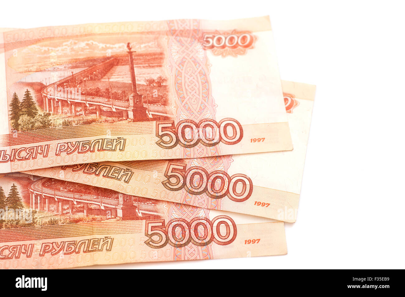 Russian money. Five thousands rubles on white background Stock Photo ...