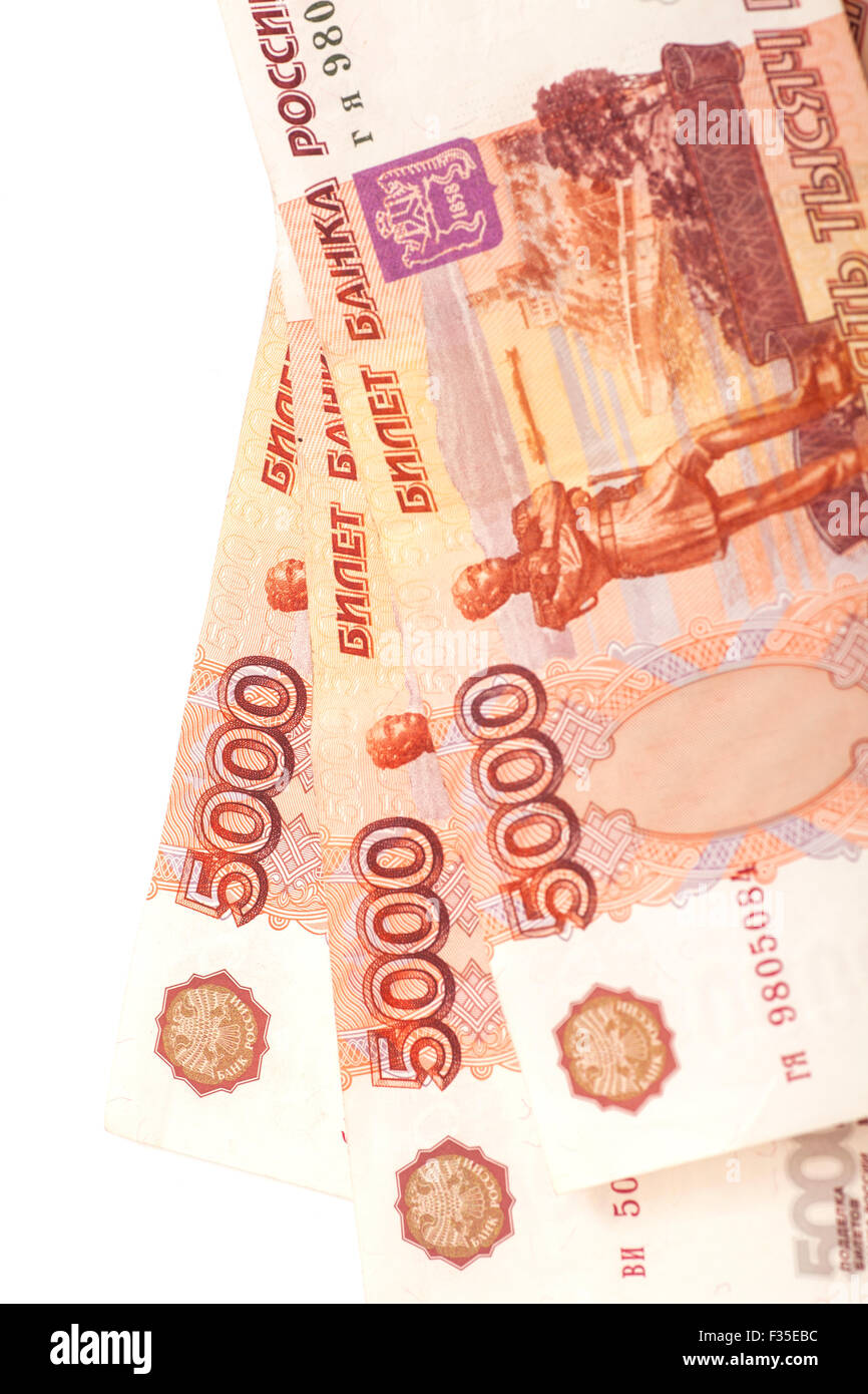 Russian money. Five thousands rubles on white background Stock Photo ...