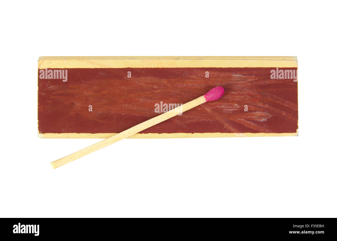 Top view of a matchbox and a matchstick isolated on a white background ...