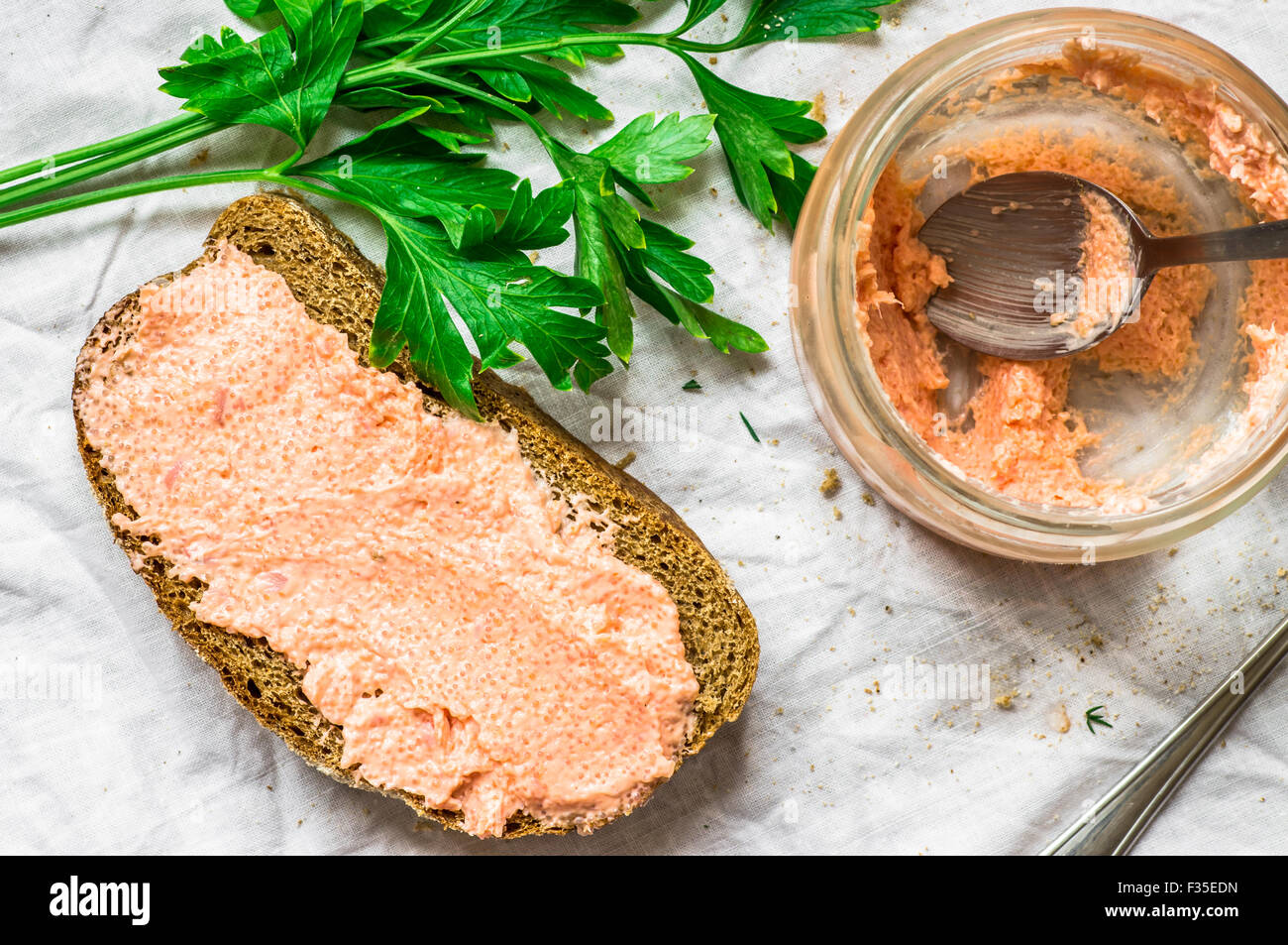 Sandwich smoked fish roe cream paste Stock Photo - Alamy