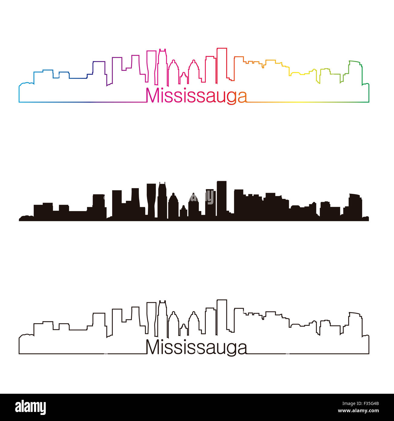 Mississauga skyline linear style with rainbow in editable vector file ...