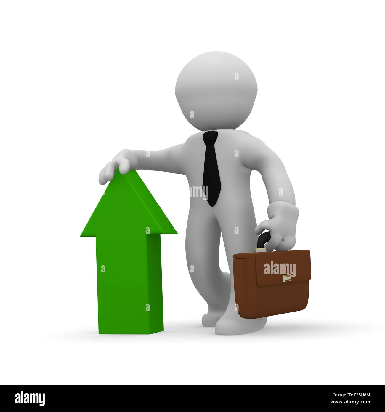 3d business character with a green upswing arrow on a white background ...