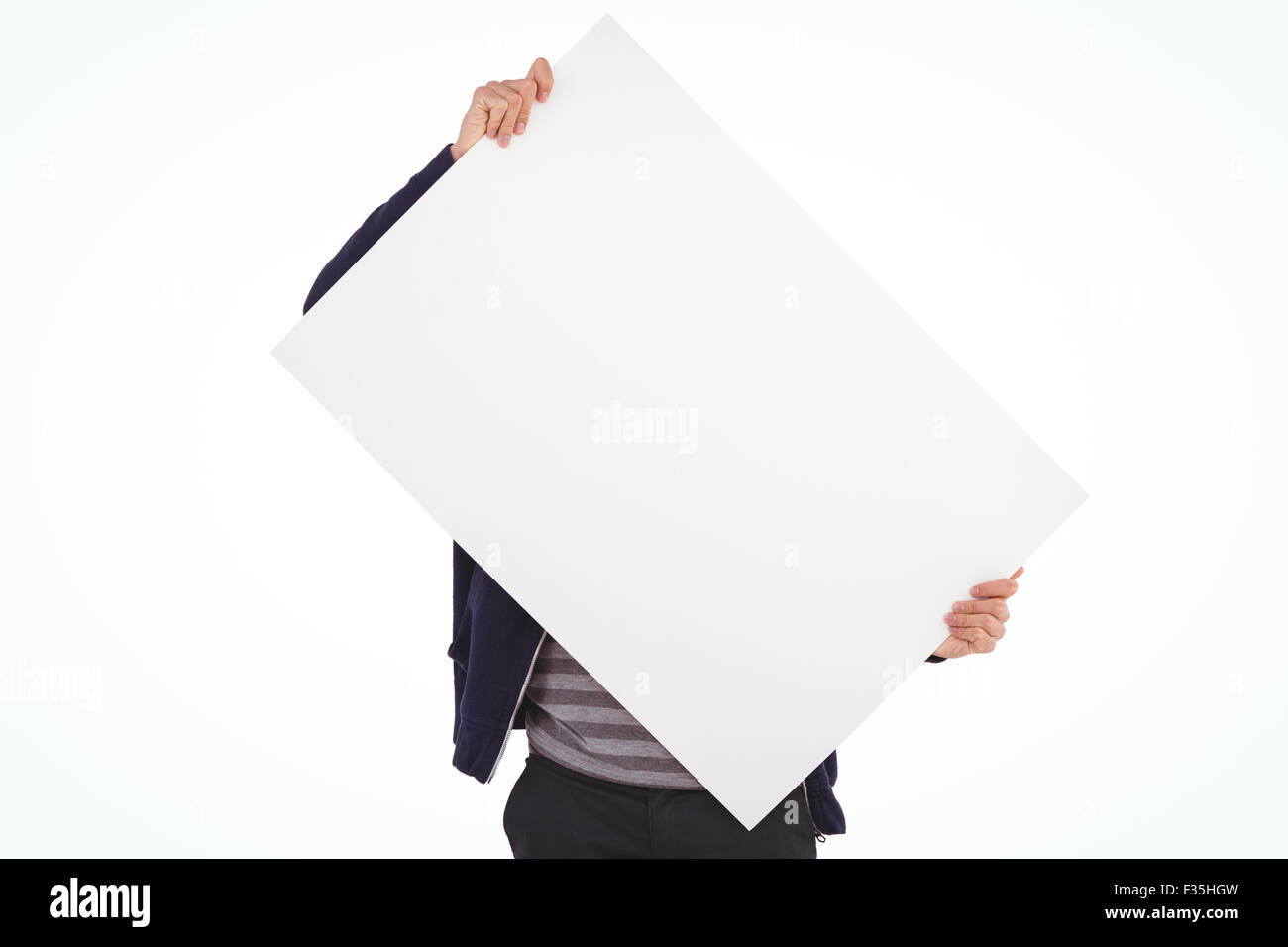 Man holding billboard in front of face Stock Photo - Alamy