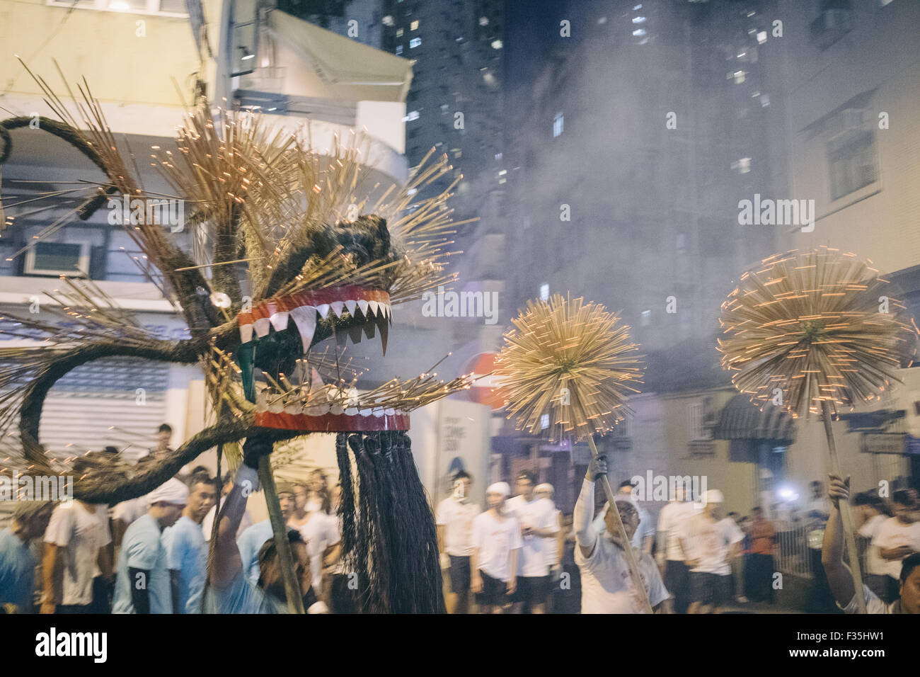 Hong Kong, China - Circa Sep 2015, Fire dragon dance celebration in ...