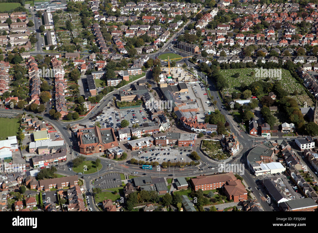 aerial view of Great Crosby town centre near Liverpool, Merseyside, UK ...