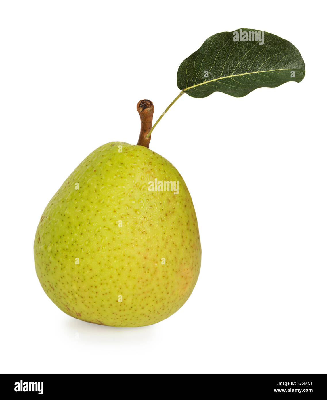 Large yellow pear with leaf isolated on white background Stock Photo ...