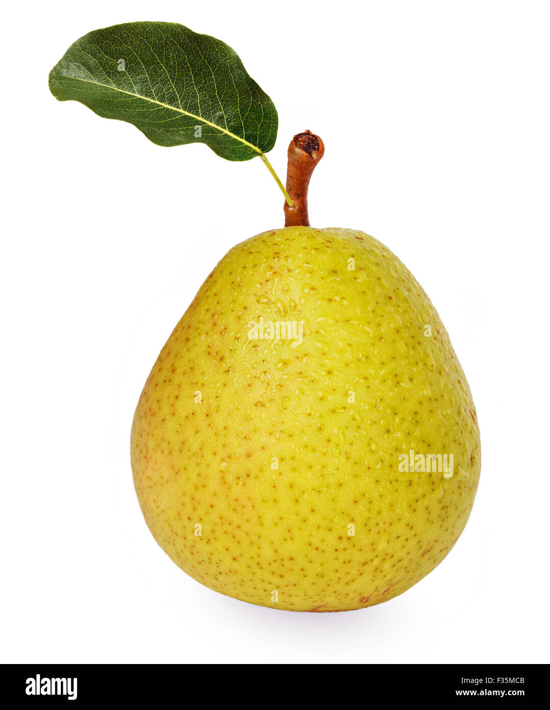Big ripe pear with green leaf isolated on white background Stock Photo ...
