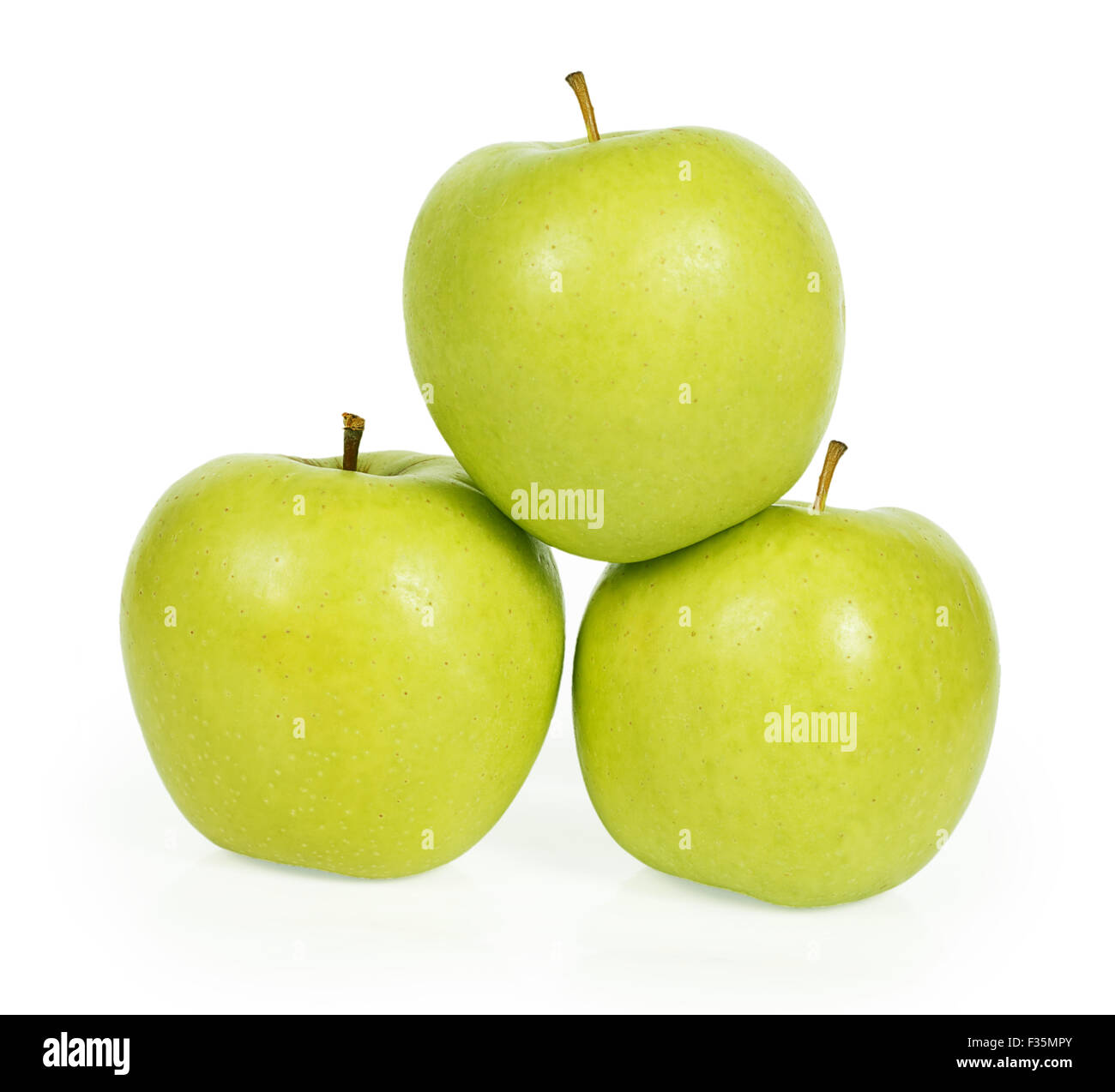 Three ripe green apples isolated on white background Stock Photo - Alamy