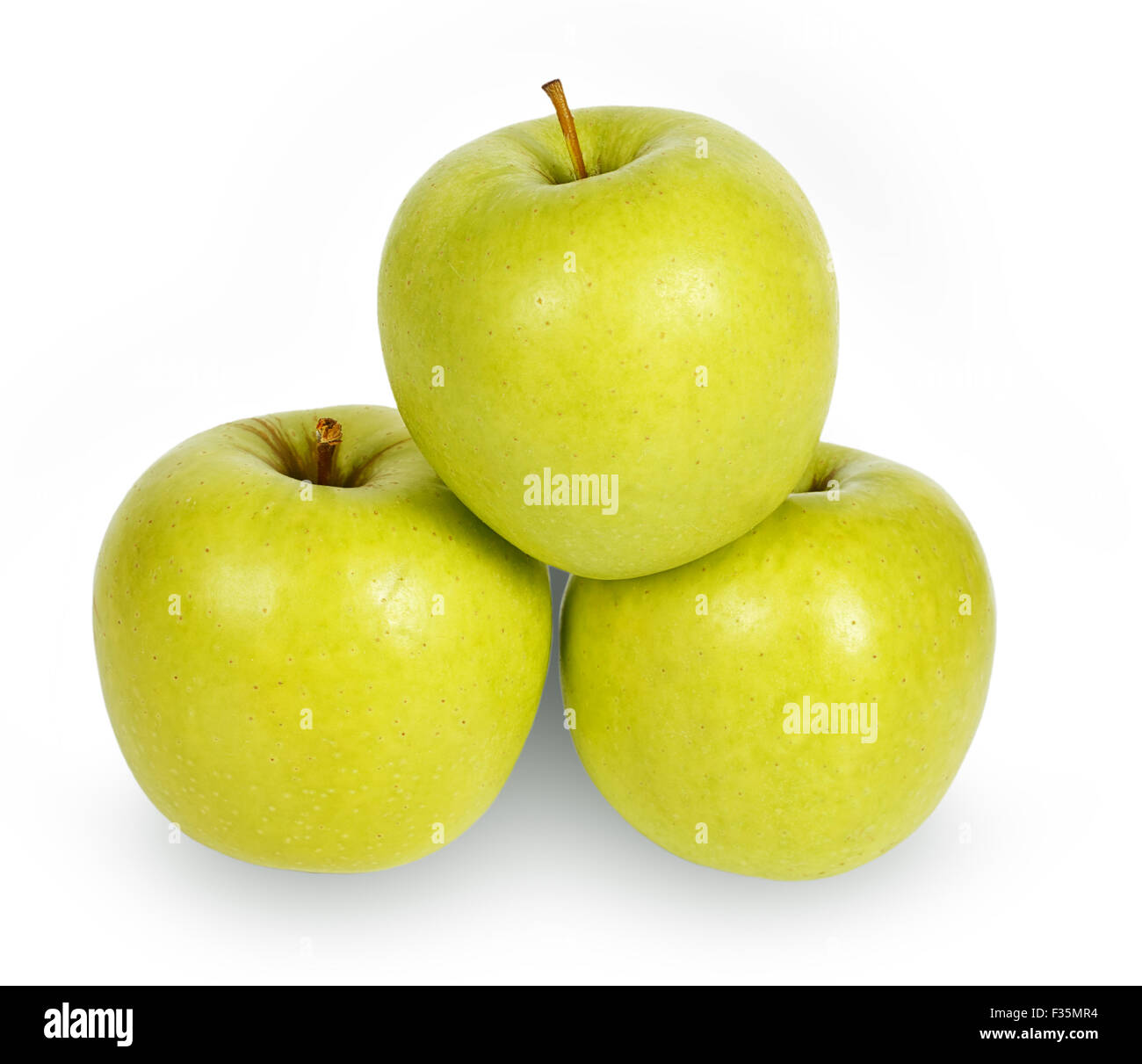 Three ripe green apples isolated on white background Stock Photo - Alamy