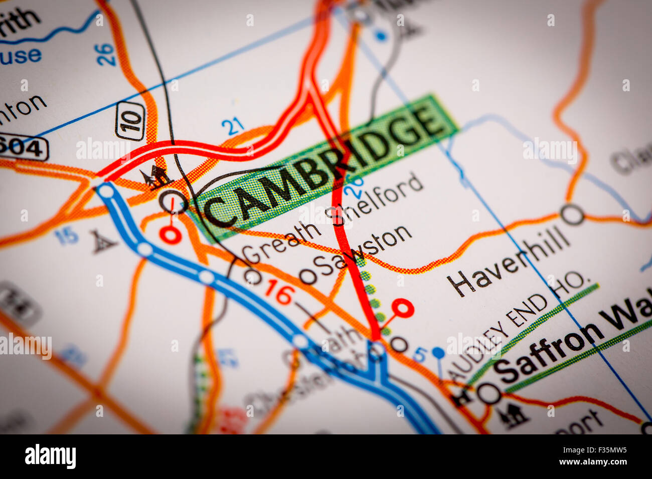 Map Photography: Cambridge City on a Road Map Stock Photo - Alamy