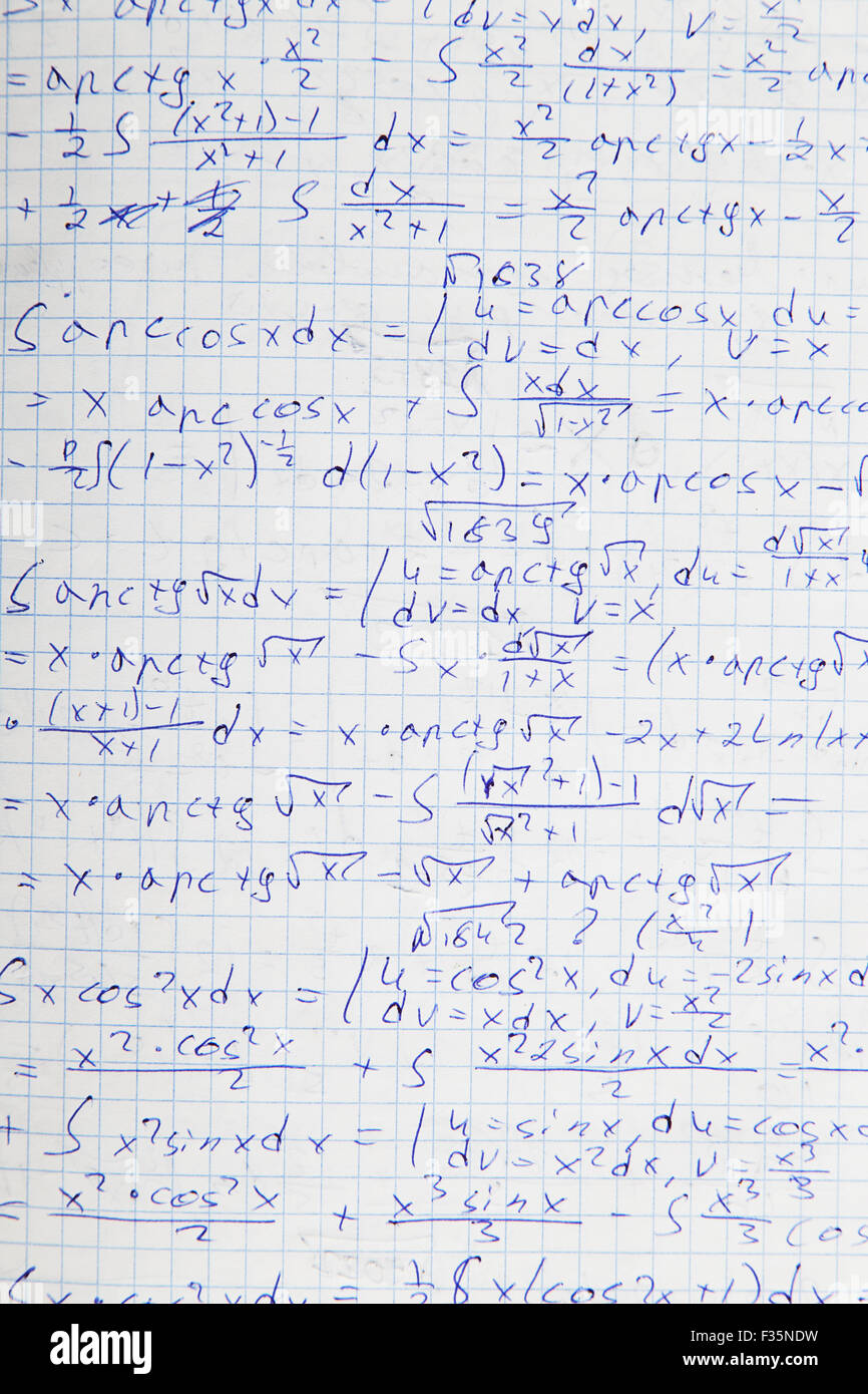 Squared paper with mathematical formulas Stock Photo - Alamy