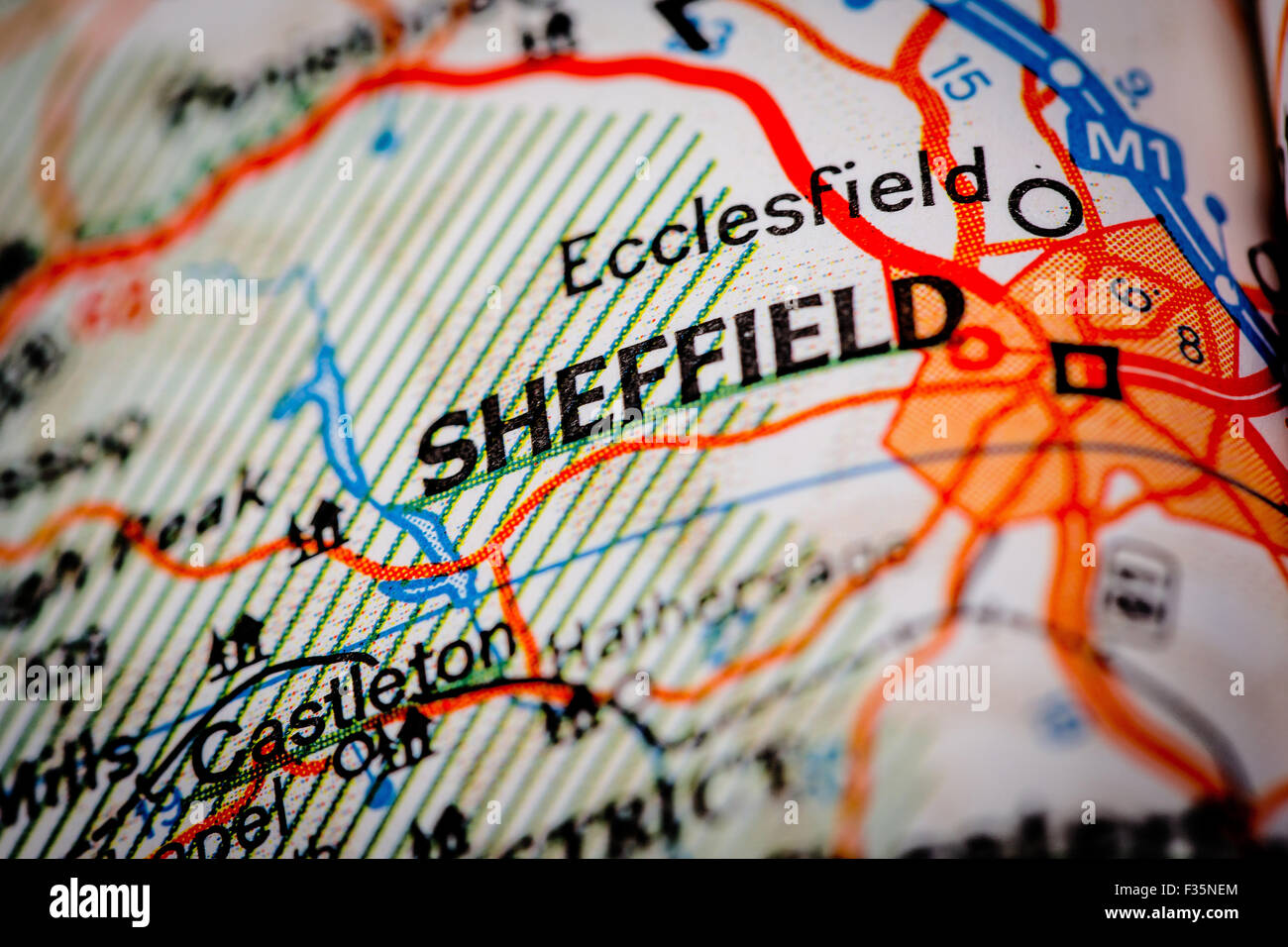 Map Photography: Sheffield City on a Road Map Stock Photo - Alamy