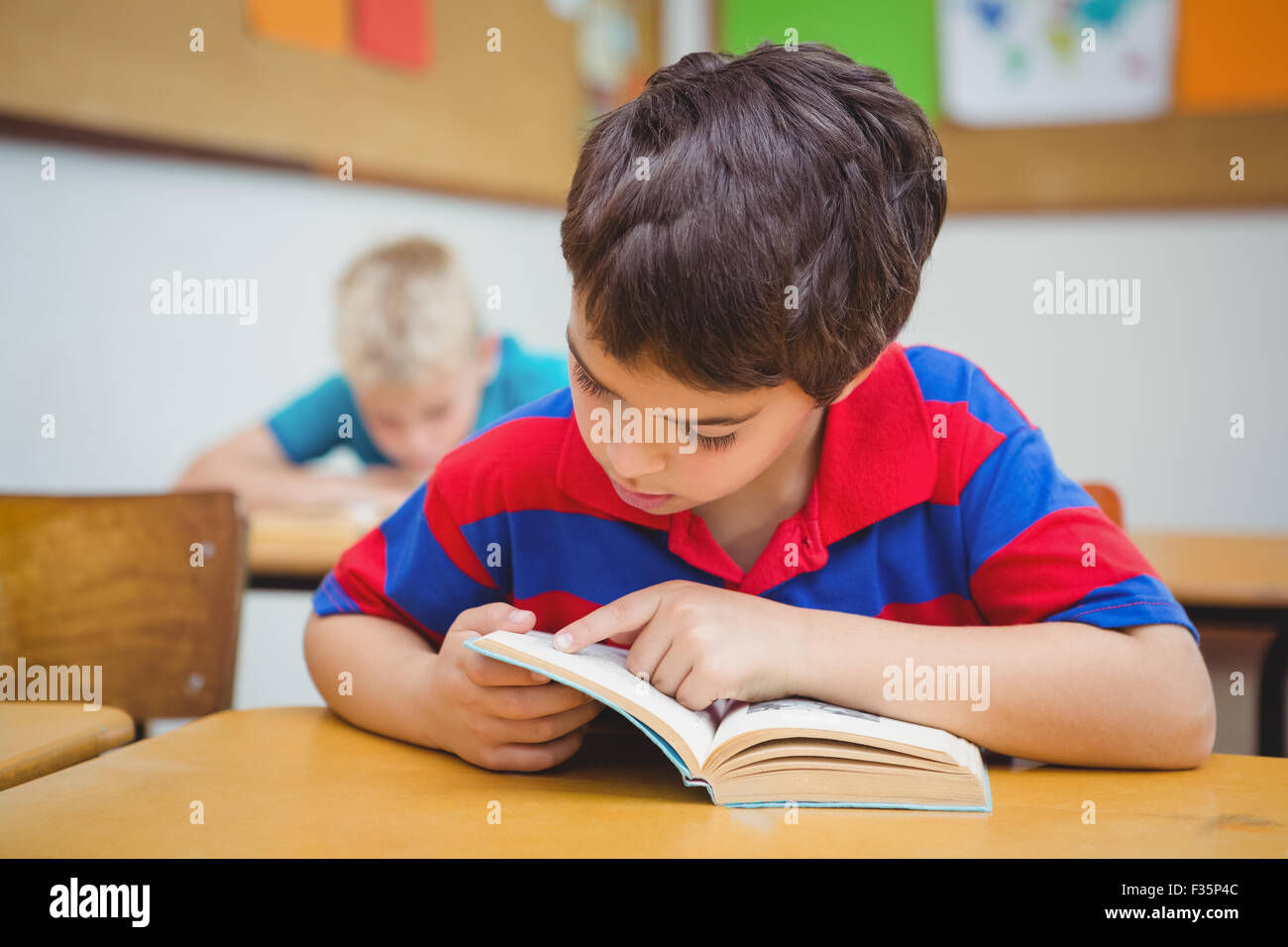 Pupil reading a school book Stock Photo - Alamy