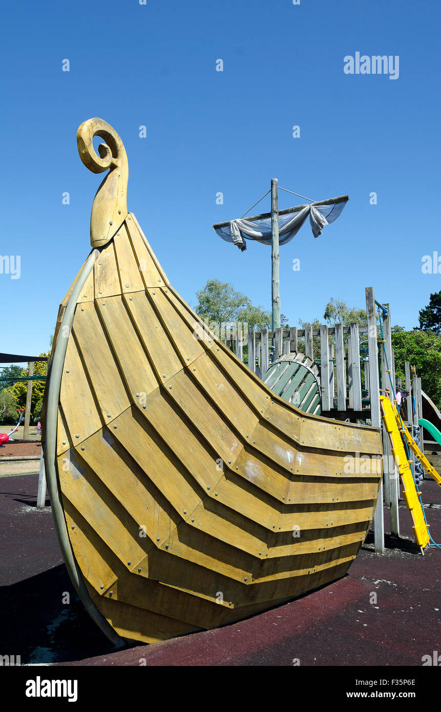 Viking ship in childrens playground, Dannevirke, Tararua District ...